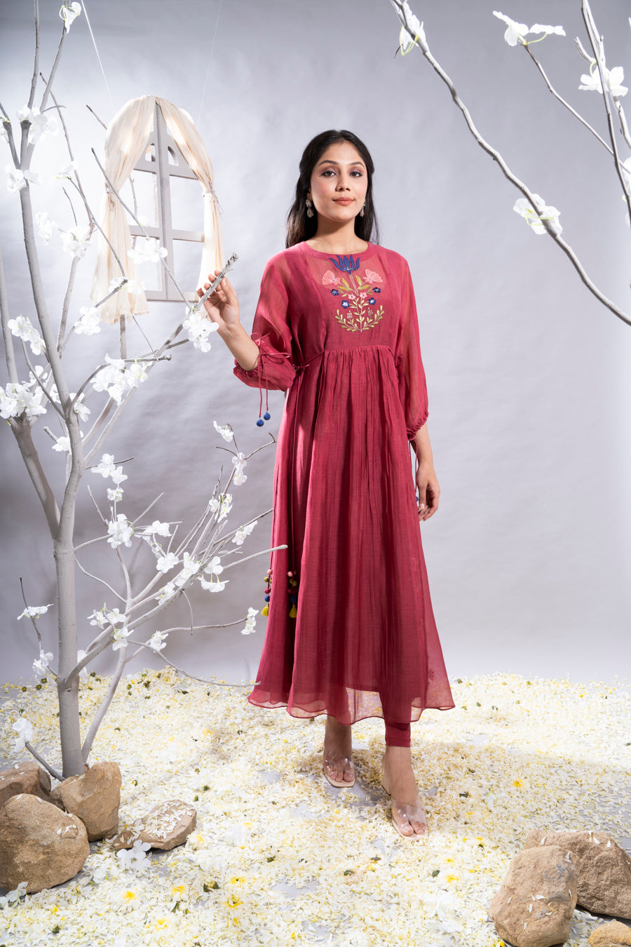 Farheen Maroon Chanderi Kurta Set – The White Tree Studio